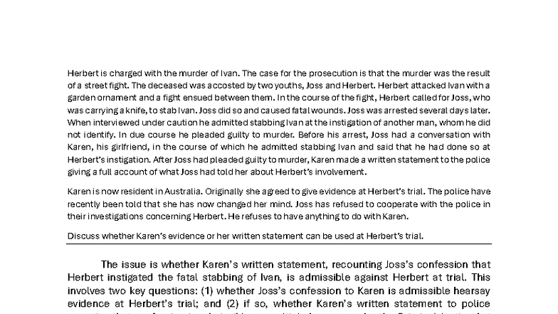 Hearsay Evidence in Criminal Trials: Admissibility Analysis (LAW 101 ...