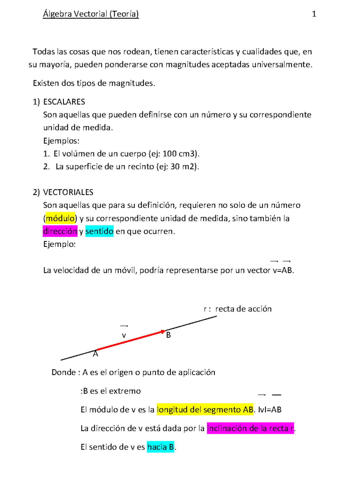 Álgebra Vectorial (Teoría) - Apuntes sobre Vectores y Magnitudes - Studocu