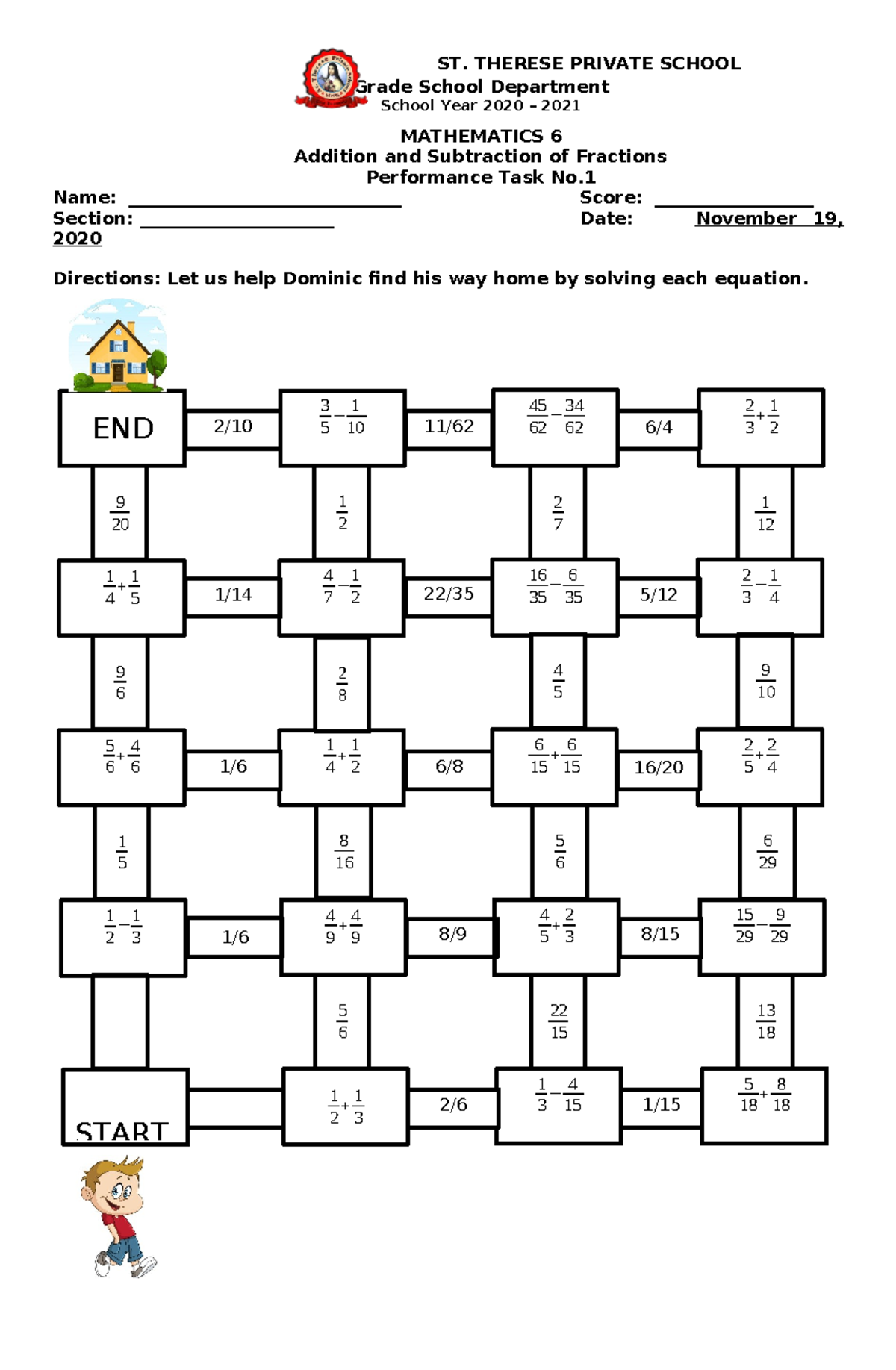 E5E1B9F94727780 Math Performance Task: Adding & Subtracting Fractions ...