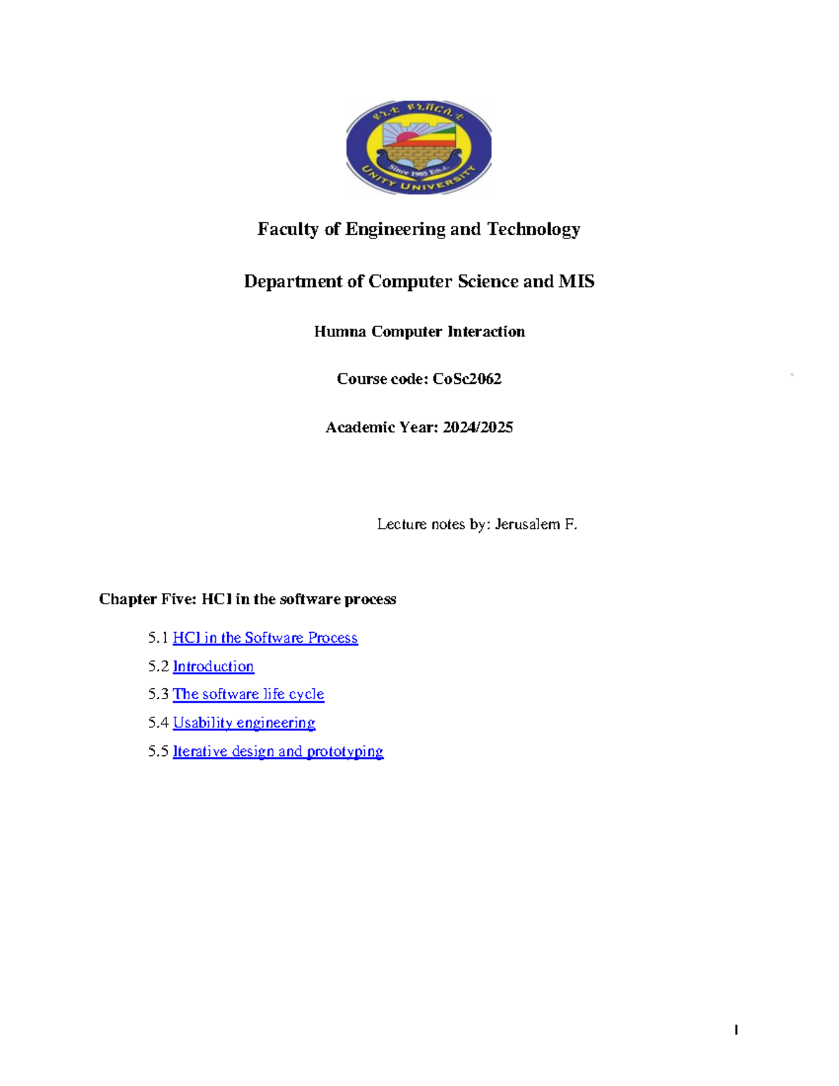 HCI-CH5 - Human computer Interaction - Faculty of Engineering and Technology Department of ...