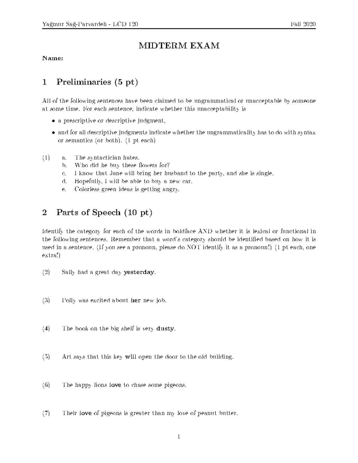 Midterm Exam - Fall 2020 LCD 120 with Prof. Parvardeh: Study Guide - Studocu