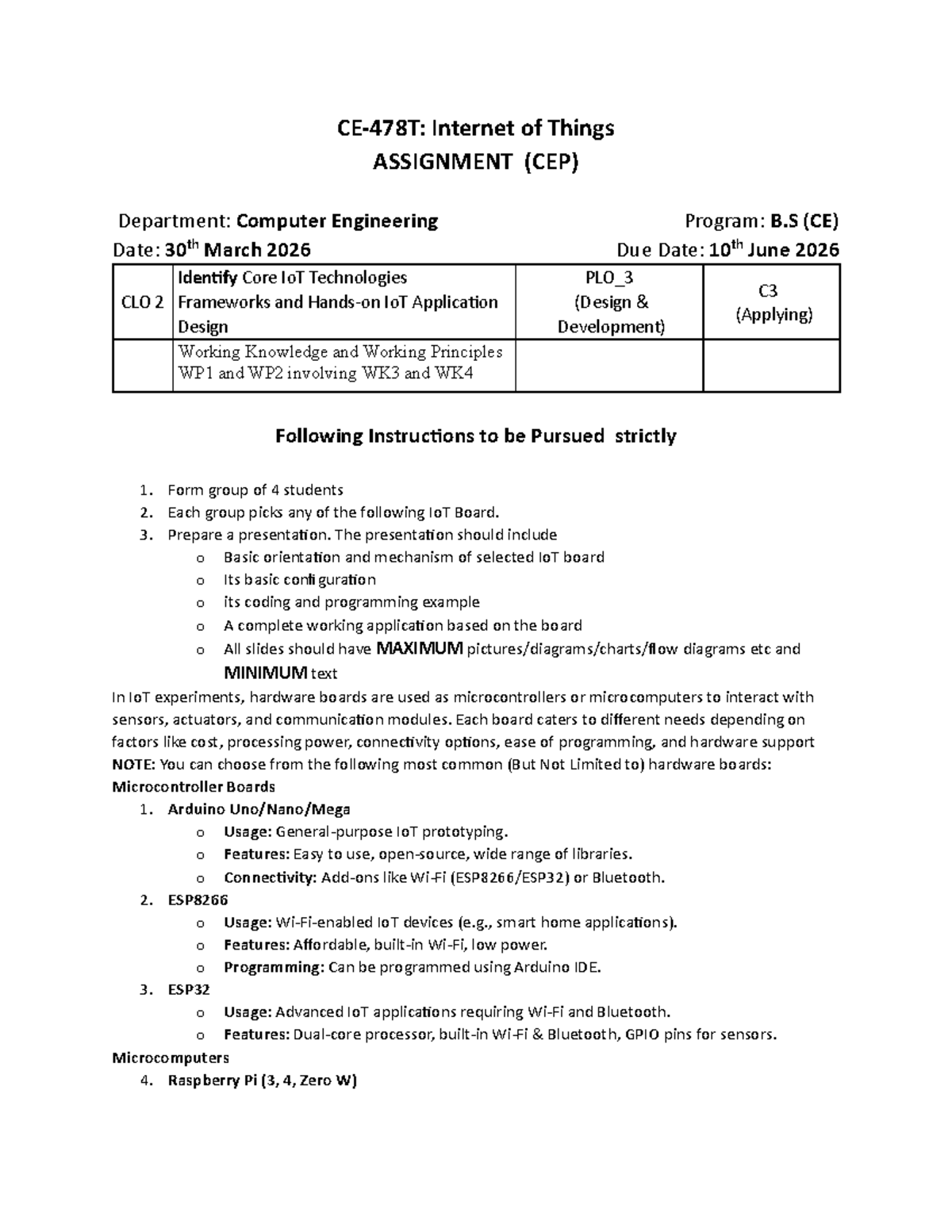 Assignment 2: Core IoT Technologies (CEP) - B.S. in Computer ...