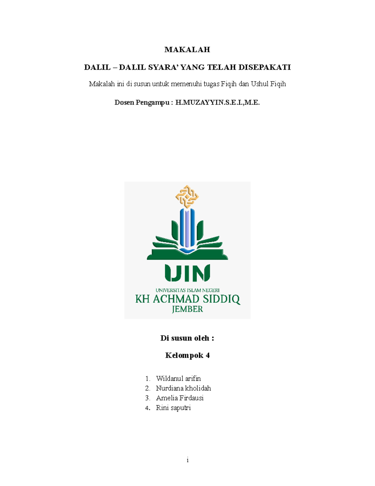 DALIL SYARA’ YANG DISEPAKATI: MAKALAH FIQUIH USHUL FIQUIH - Studocu