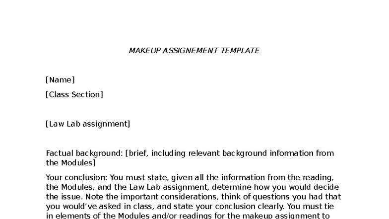 Law 301 Makeup Assignment Template: Guidelines & Conclusion - Studocu