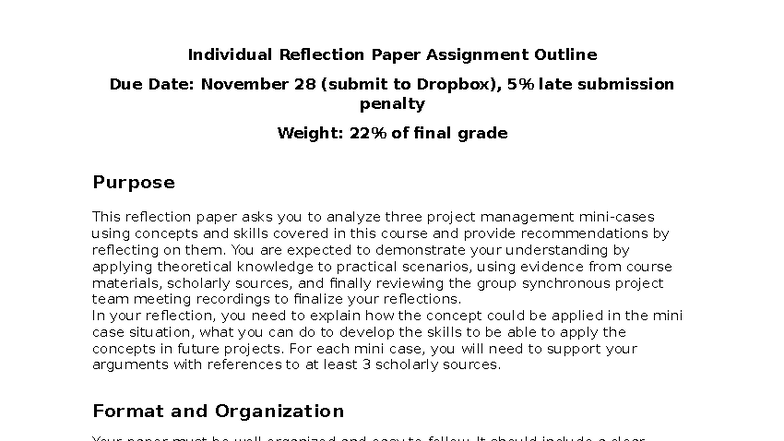 Project Management Reflection Paper Outline (Course Code: PM101) - Studocu