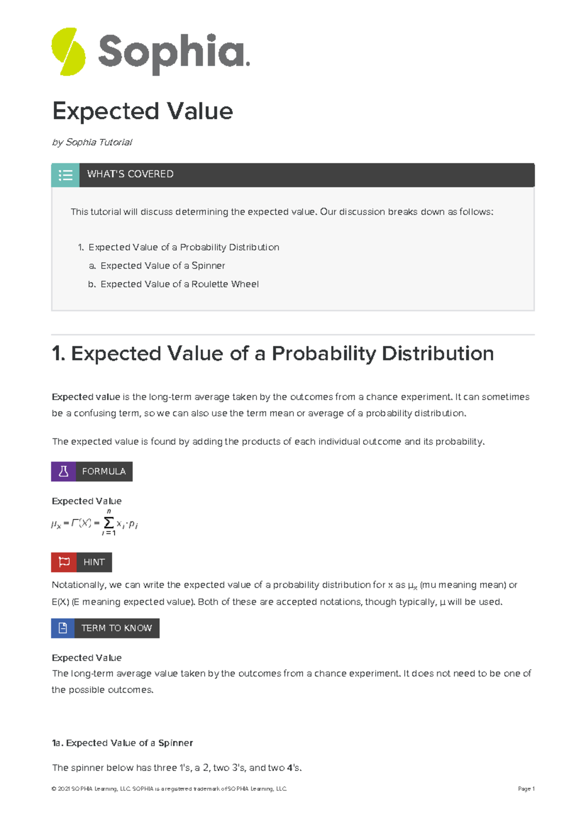 Expected value paper - Expected Value by Sophia Tutorial This tutorial will discuss determining ...