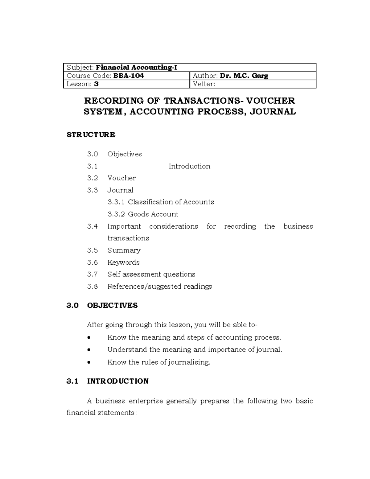 Recording of Transactions - Subject: Financial Accounting-I Course Code ...