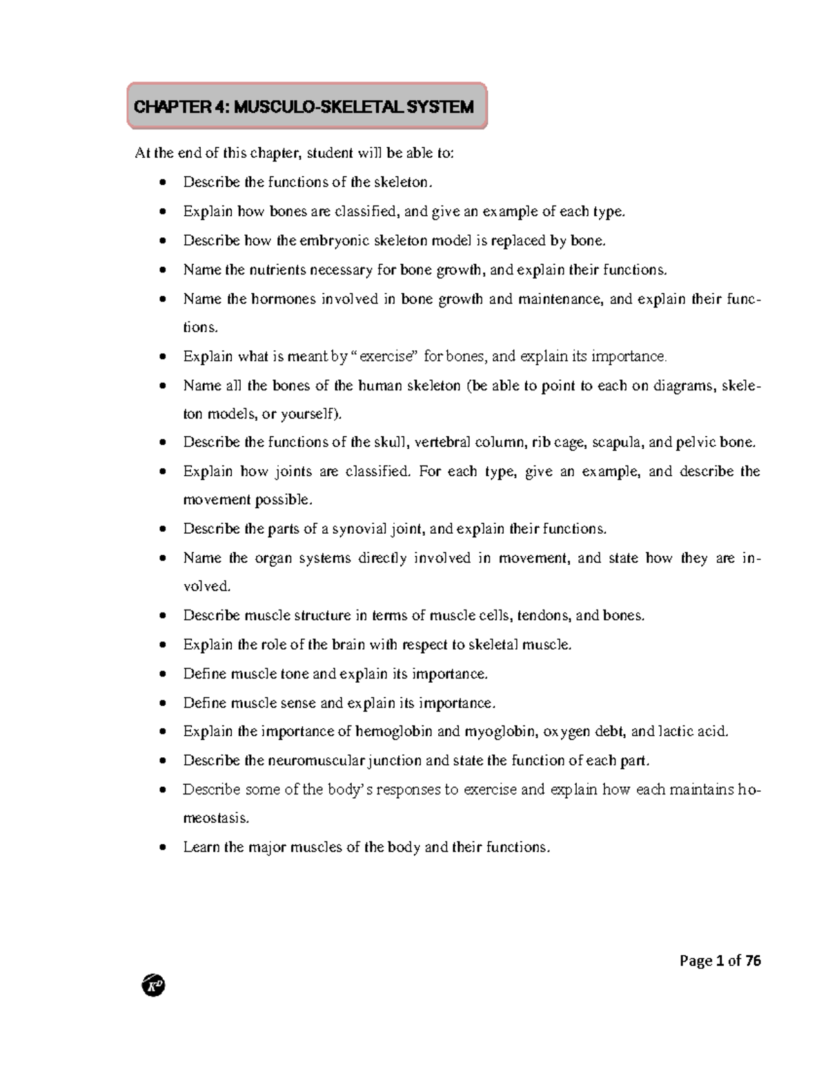 CHAPTER 4: MUSCULOSKELETAL SYSTEM OVERVIEW - Studocu
