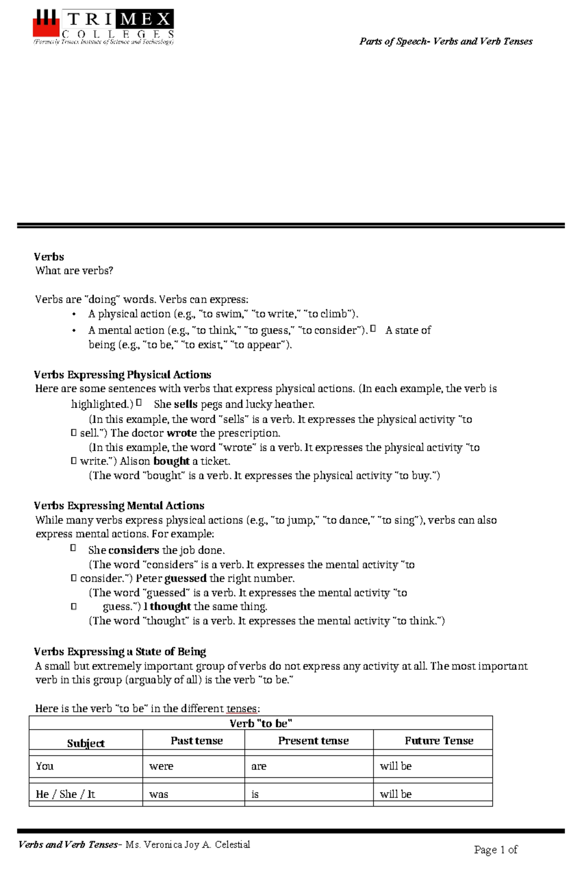 Engpro- Verbs AND VERB Tenses - Page 1 of Verbs and Verb Tenses– Ms ...