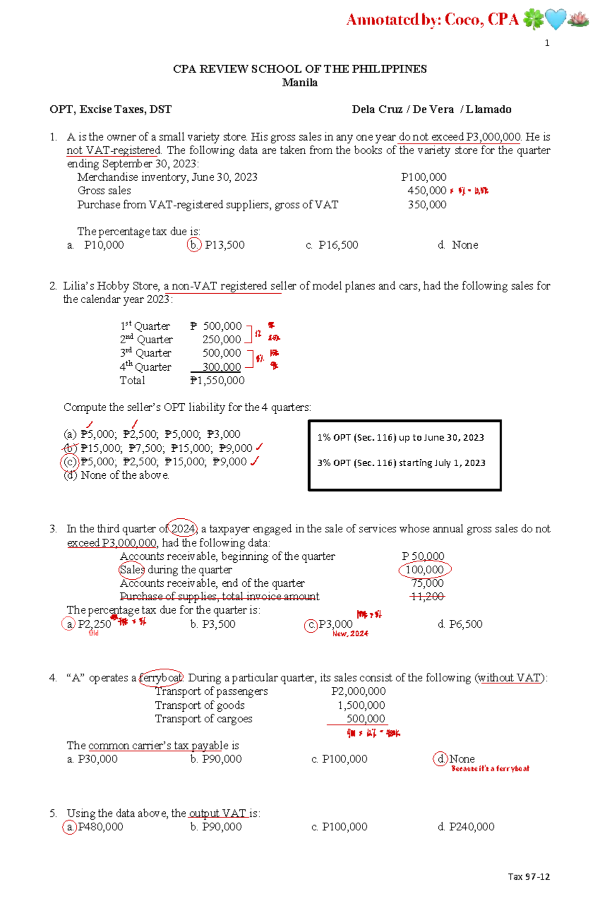OPT Review: Excise Taxes and Percentage Tax Computations for CPA 1 ...