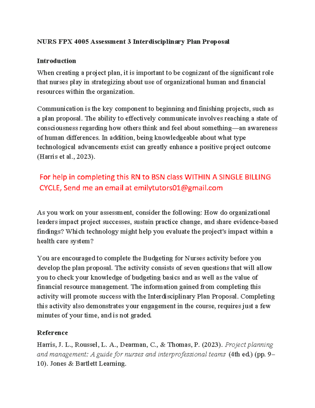 NURS FPX 4005 Assessment 3: Interdisciplinary Plan Proposal Guide - Studocu