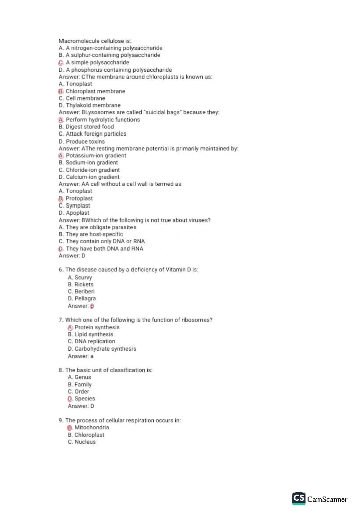 Biology & Chemistry MCQs Practice Questions for Exam Prep - Studocu