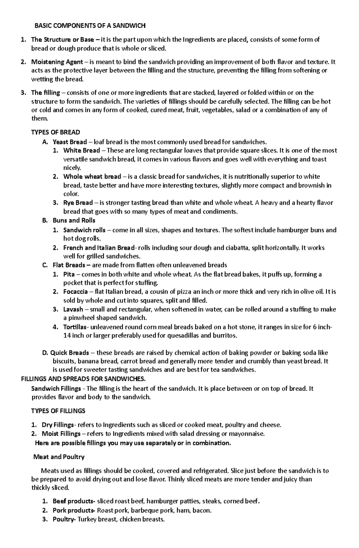 Basic Components of a Sandwich: Structure, Fillings, and Spreads - Studocu