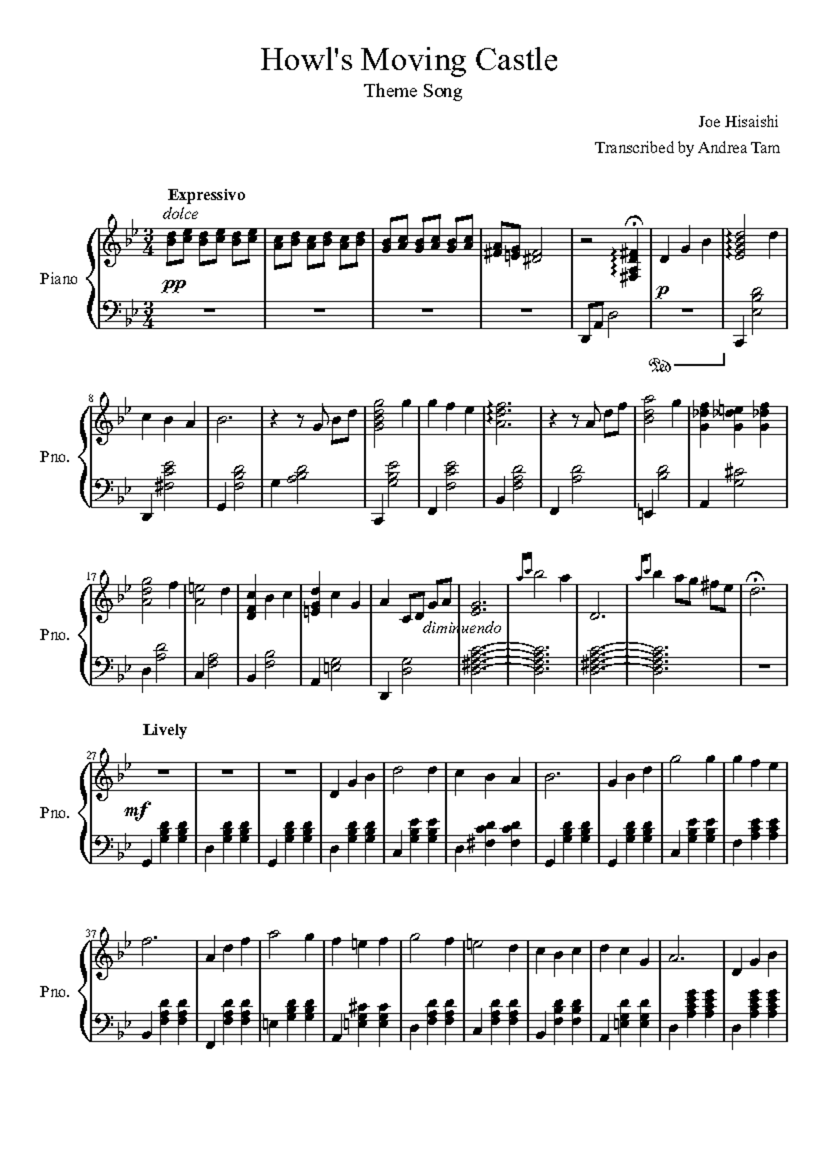 Howl's Moving Castle Theme Song: Merry Go Round Life (Piano) - Studocu