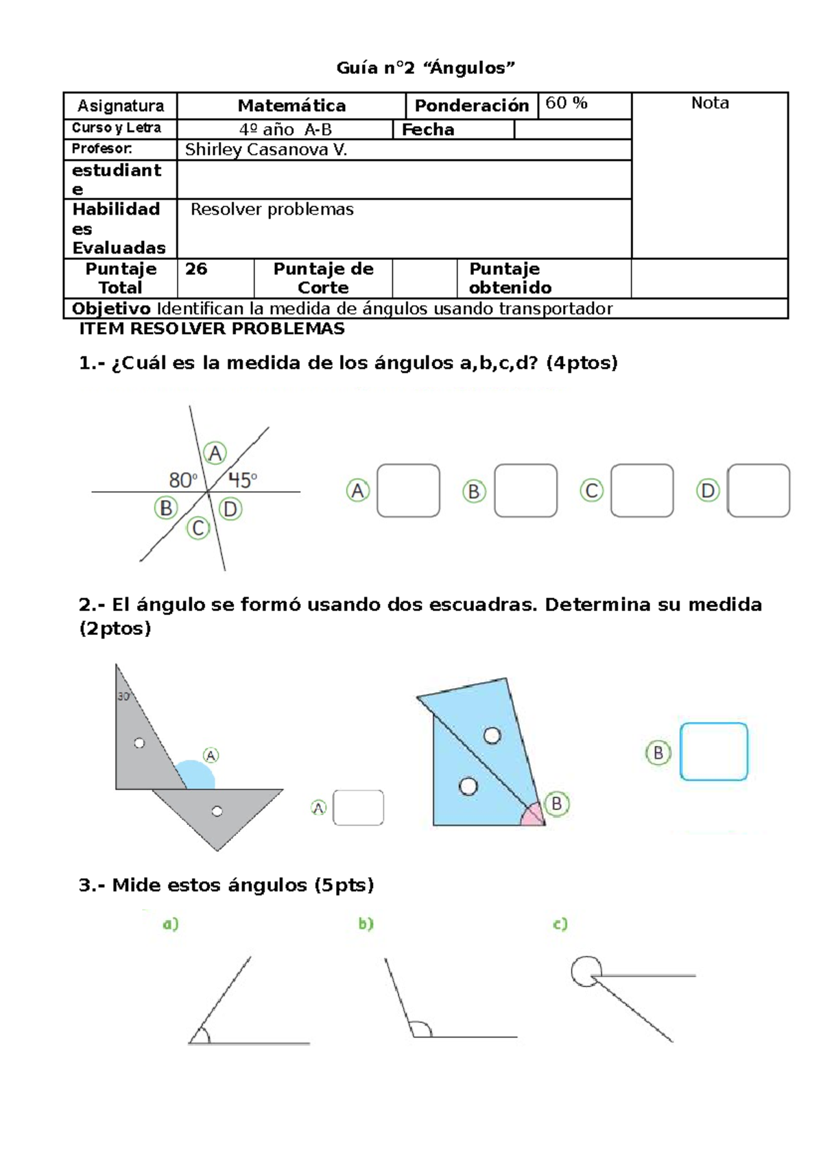 Guia de Matemática angulos - Guía n°2 “Ángulos” Asignatura Matemática ...