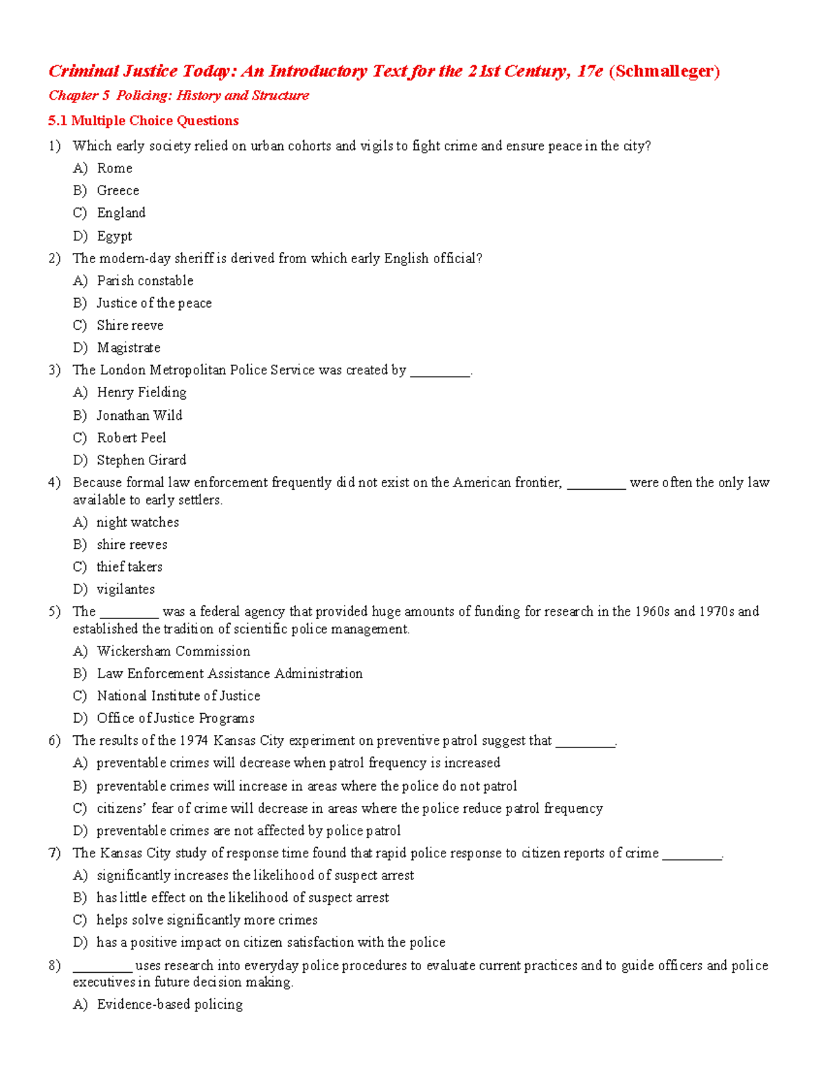 Criminal Justice Today: Chapter 5 & 8 Quiz Qs & As (Schmalleger) - Studocu