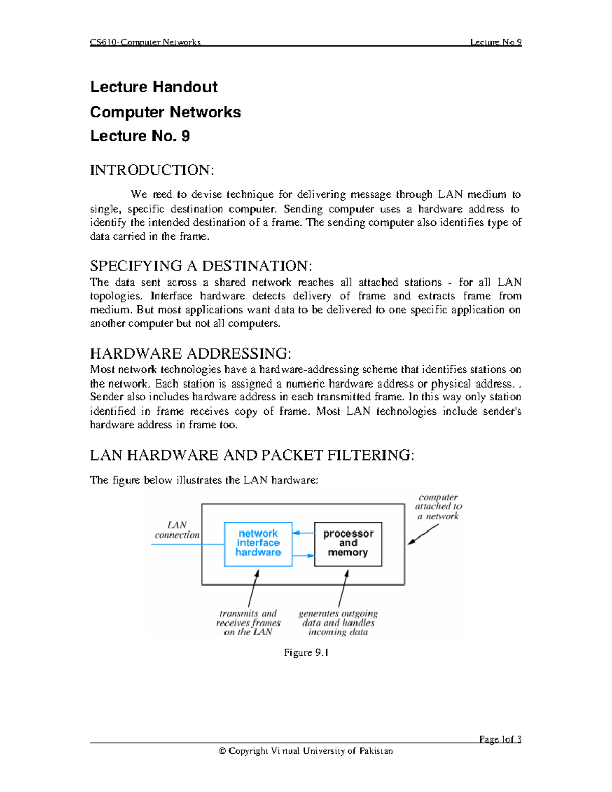 Networks Lecture No. 9: Hardware Addressing and LAN Techniques - Studocu