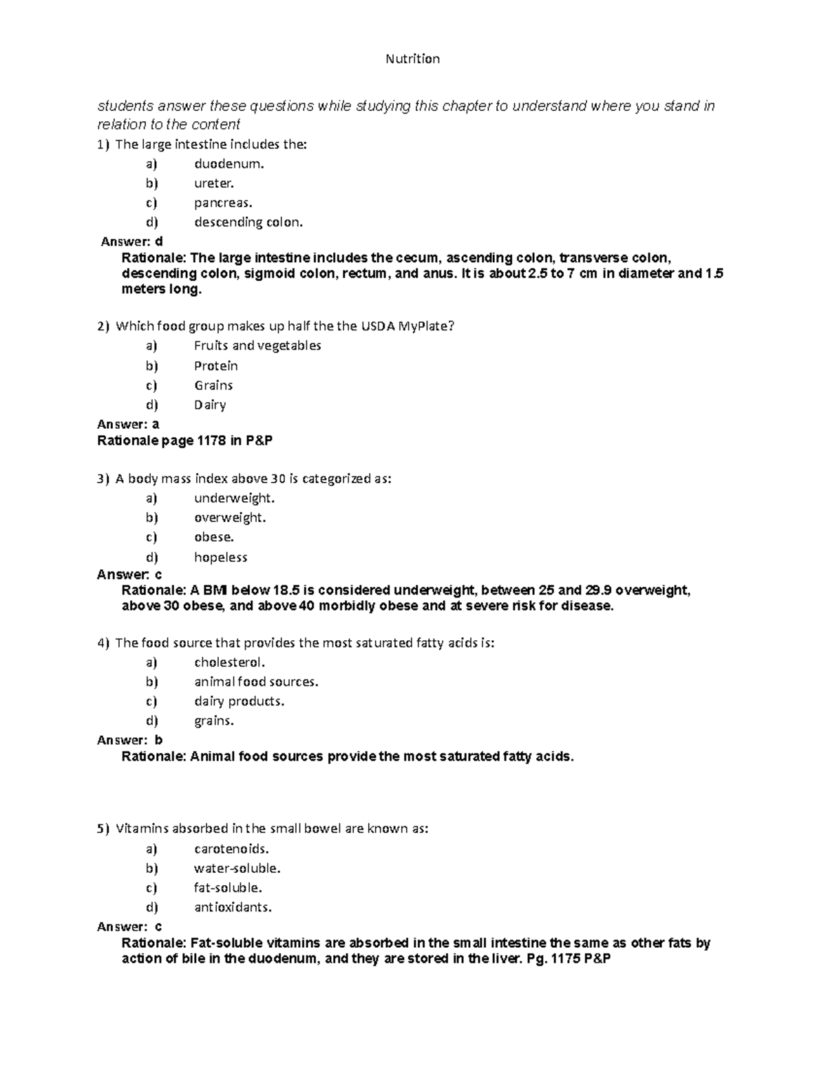 Nutrition Study questions answers - Nutrition students answer these ...