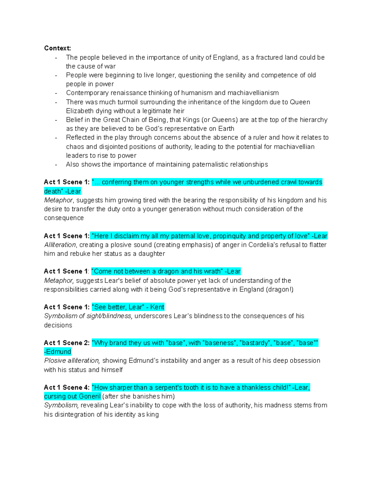 ENG 101: King Lear Analysis and Themes in Context - Studocu