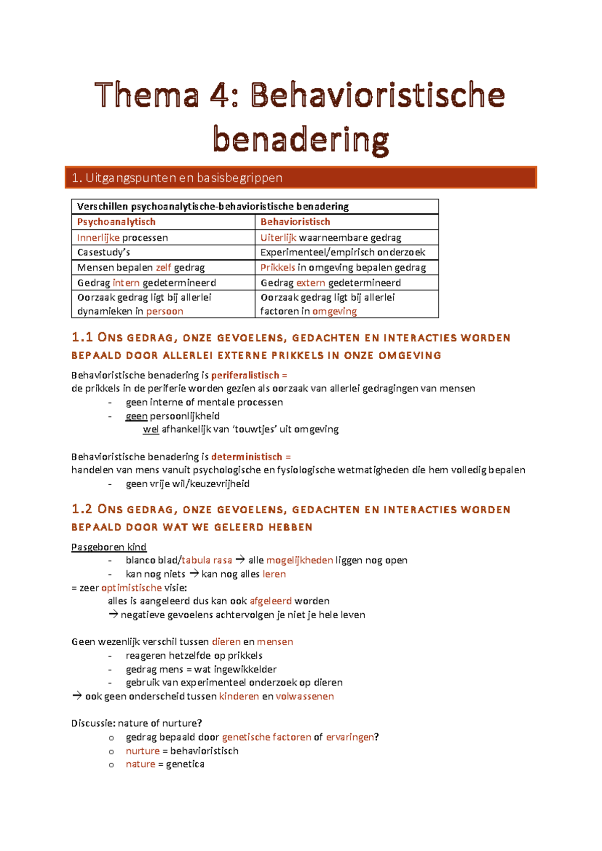 Thema 4 - Gedrag en de Behavioristische Benadering in Psychologie - Studocu