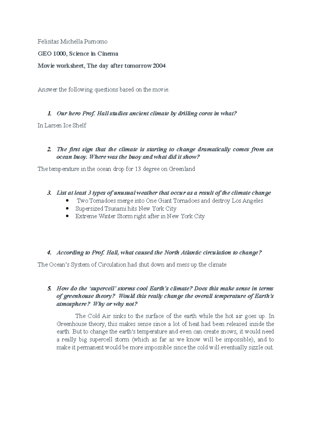 GEO 1000 Science in Cinema MW10 THE DAY After Tomorrow (Felice ...