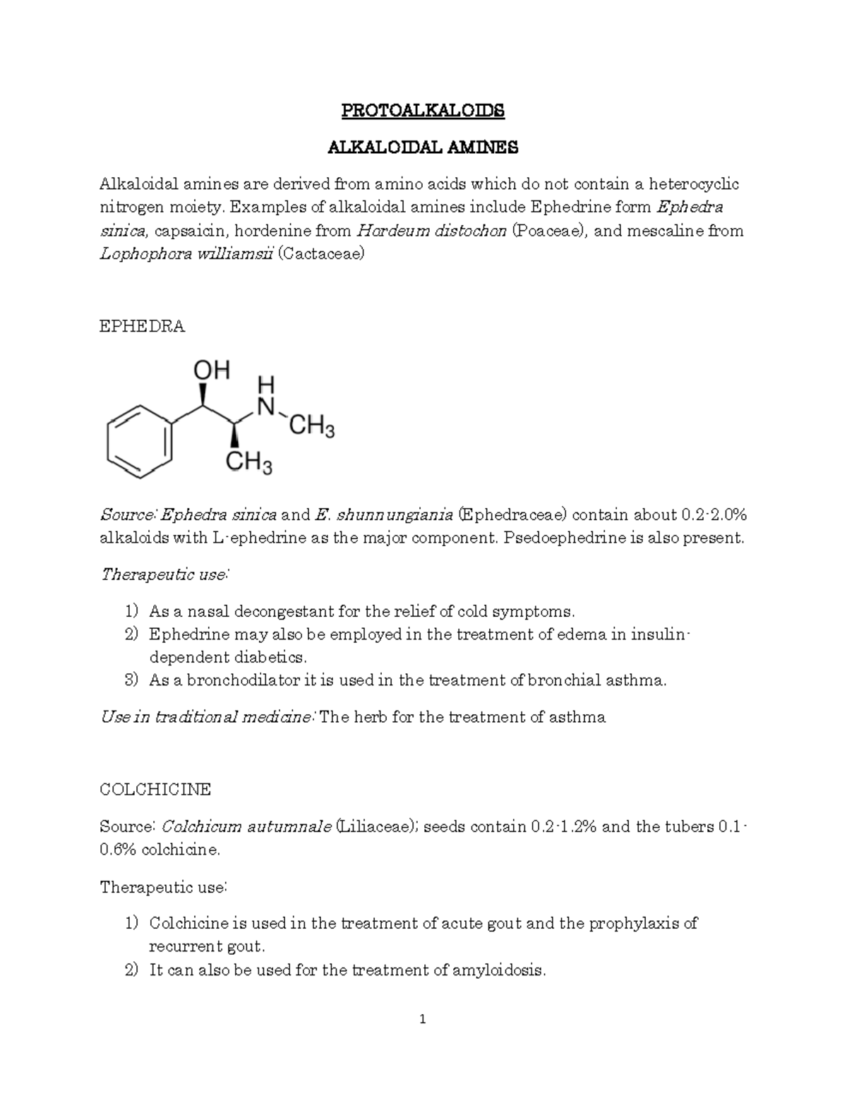 Proto and Pseudo Alkaloids: Characteristics and Therapeutic Uses (5sc ...
