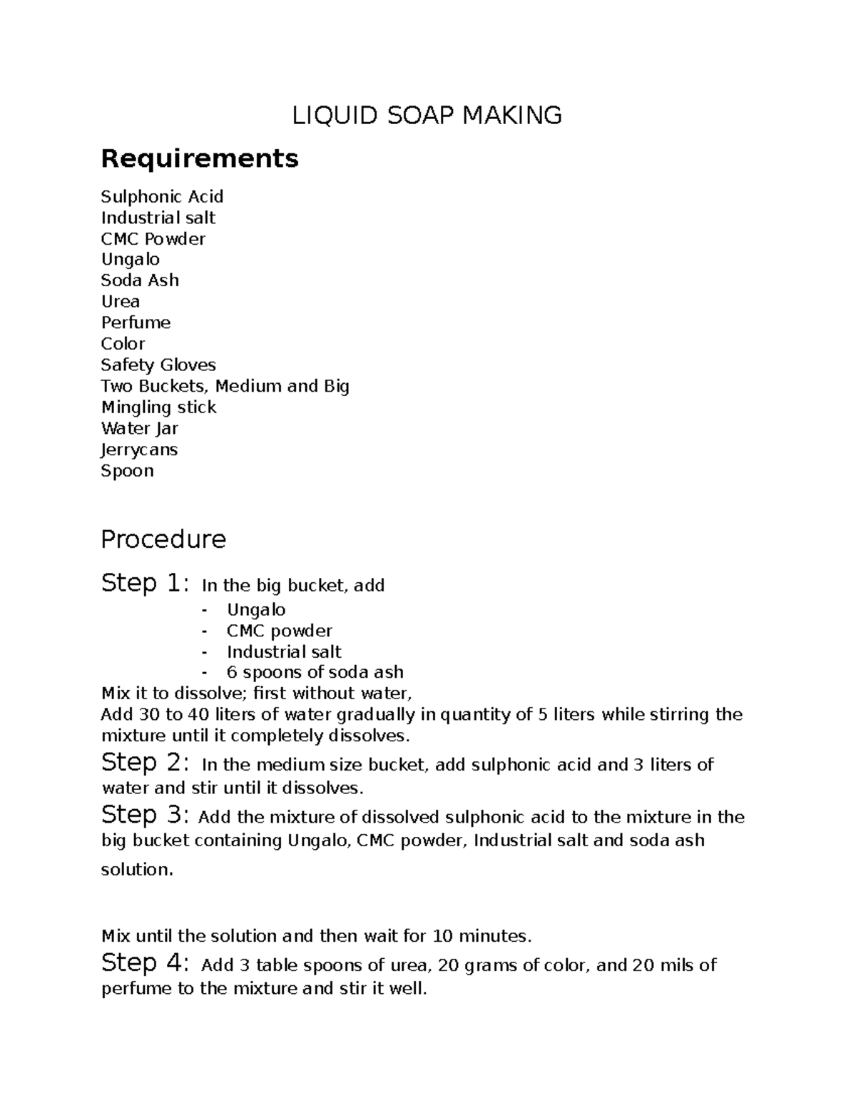 Liquid SOAP Making: Daniel's Procedure and Steps Guide - Studocu