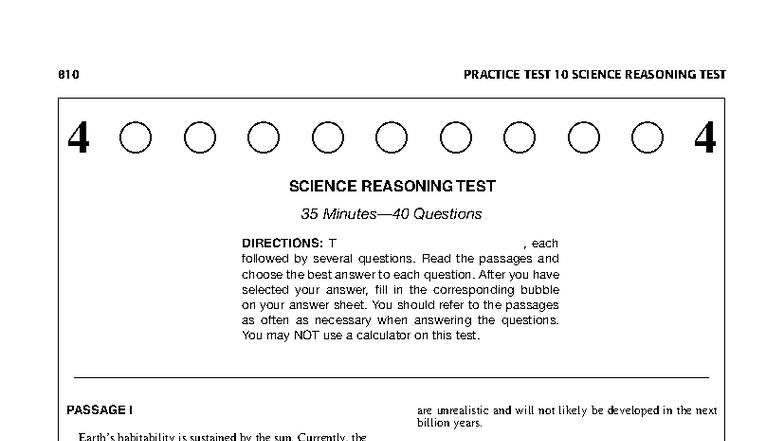 ACT Practice Test 810: Science Reasoning Test 10 - Studocu