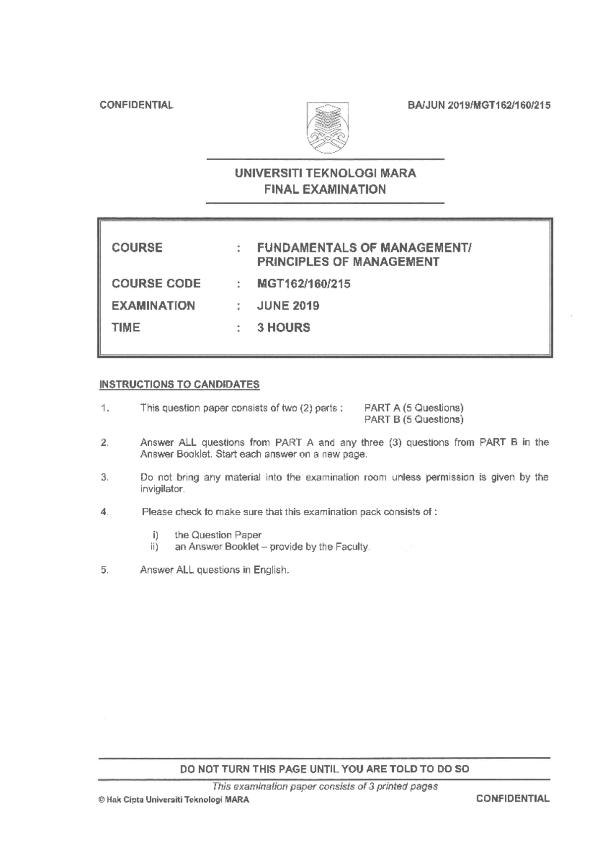 MGT162 160 215 - Past Year Exam Questions Analysis - Studocu