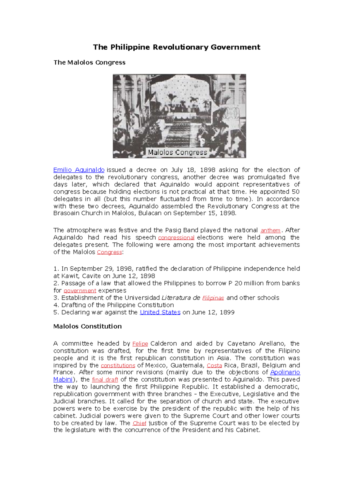 The Philippine Revolutionary Government - He appointed 50 delegates in ...
