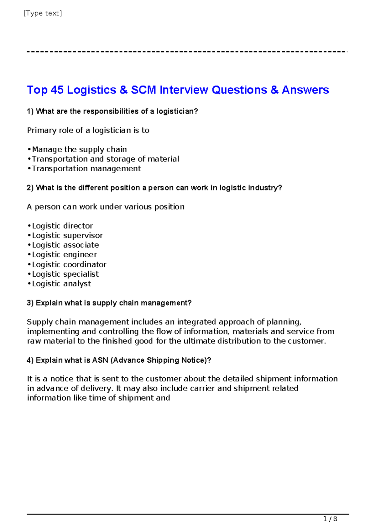 Top 20 Logistics SCM Interview Questions & Answers - Studocu