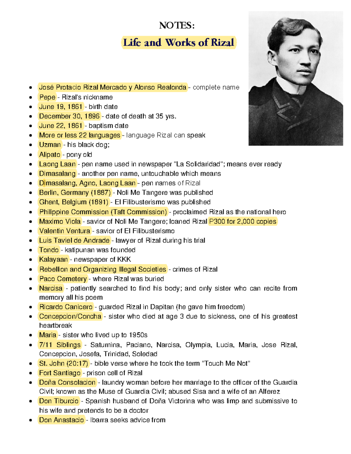 2. LIFE OF DR. JOSE P. Rizal - NOTES: Life and Works of Rizal José ...