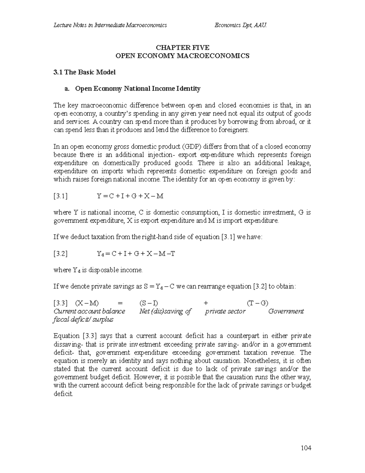 Ch5 Open economy - CHAPTER FIVE OPEN ECONOMY MACROECONOMICS 3 The Basic ...