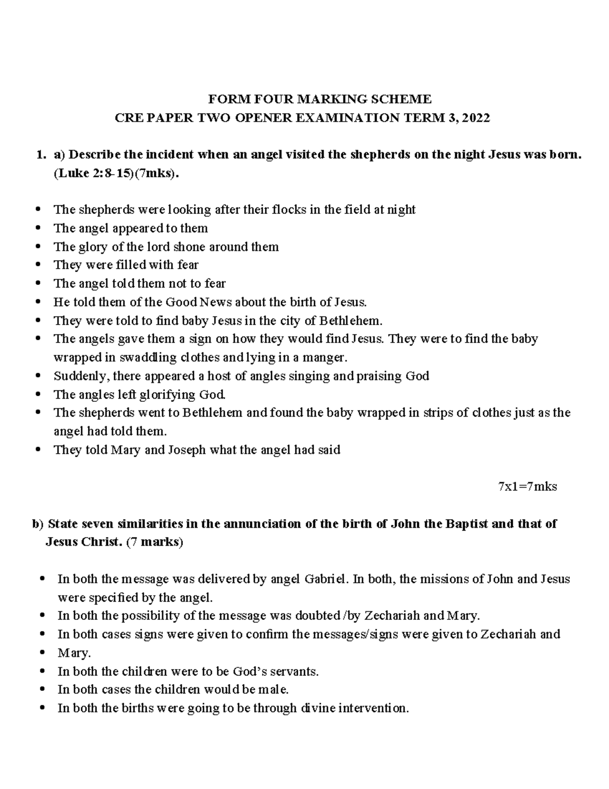 CRE F4 PP2 MS 4 - Questions - FORM FOUR MARKING SCHEME CRE PAPER TWO ...
