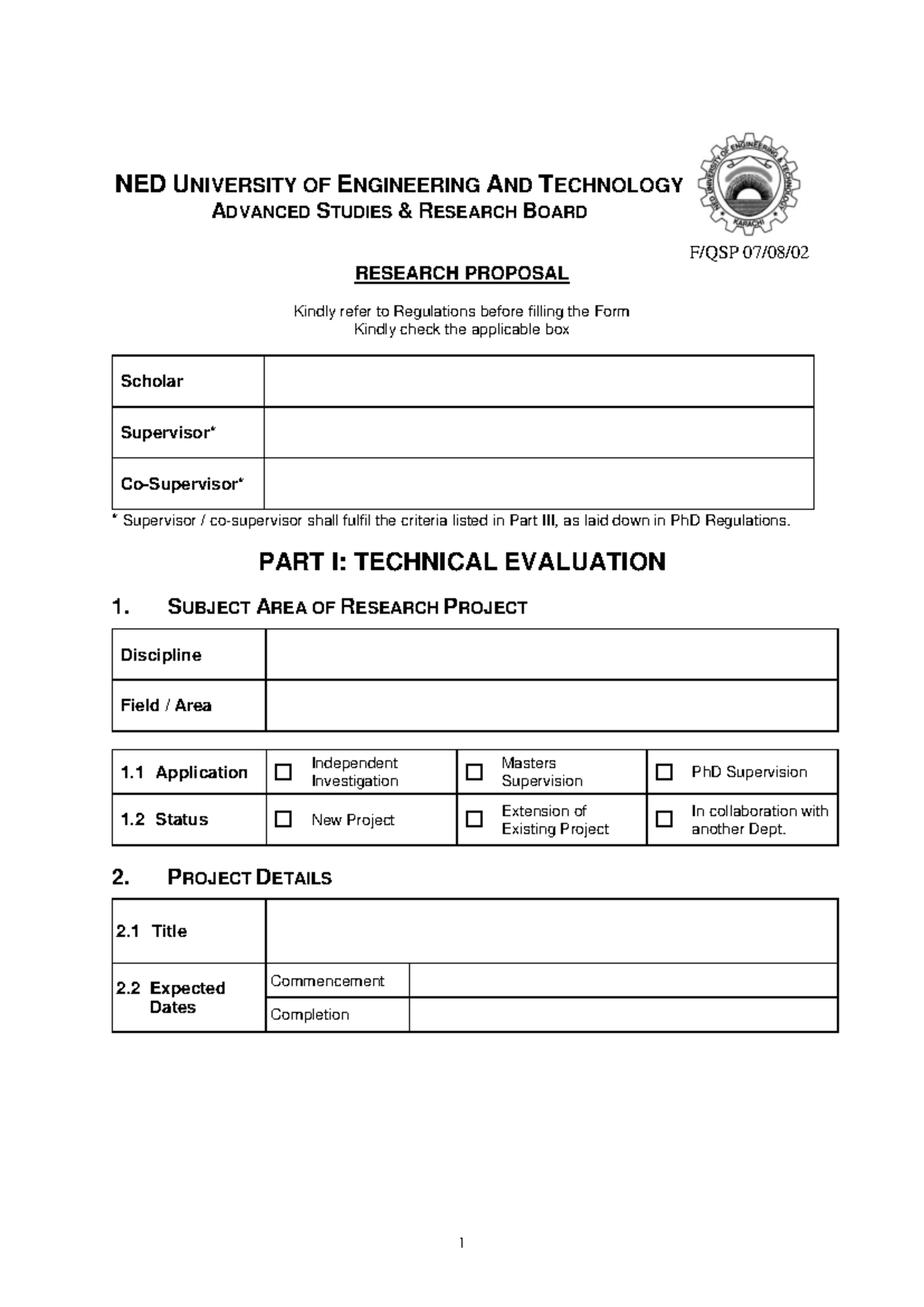 Research Proposal Proforma - NED UNIVERSITY OF ENGINEERING AND ...