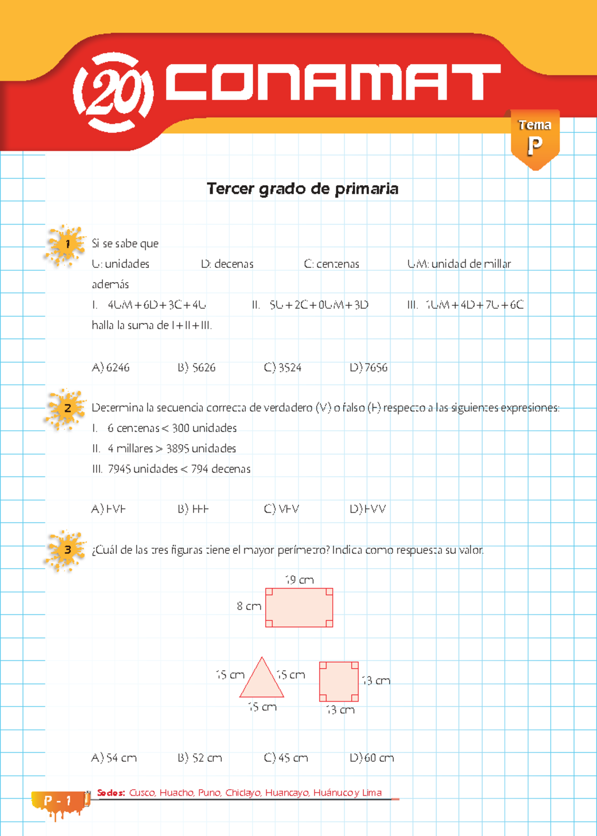 Examen de Matemática E-3P - Tercer Grado de Primaria 2017 - Studocu