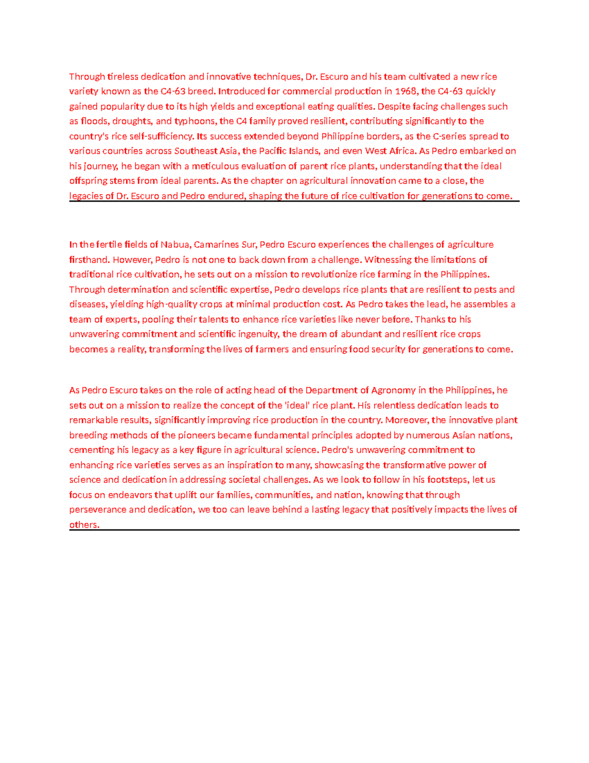 Agricultural Innovation: The Legacy of Dr. Escuro and Rice Cultivation ...