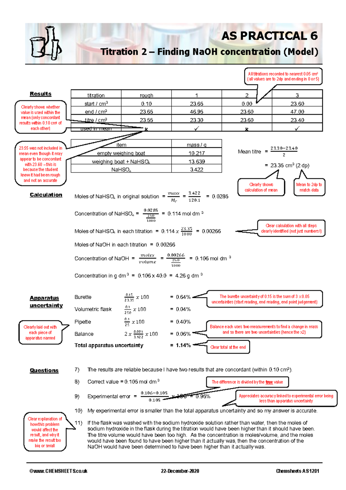 AS PRACTICAL 6: Titration of NaOH Concentration Calculation and Results ...