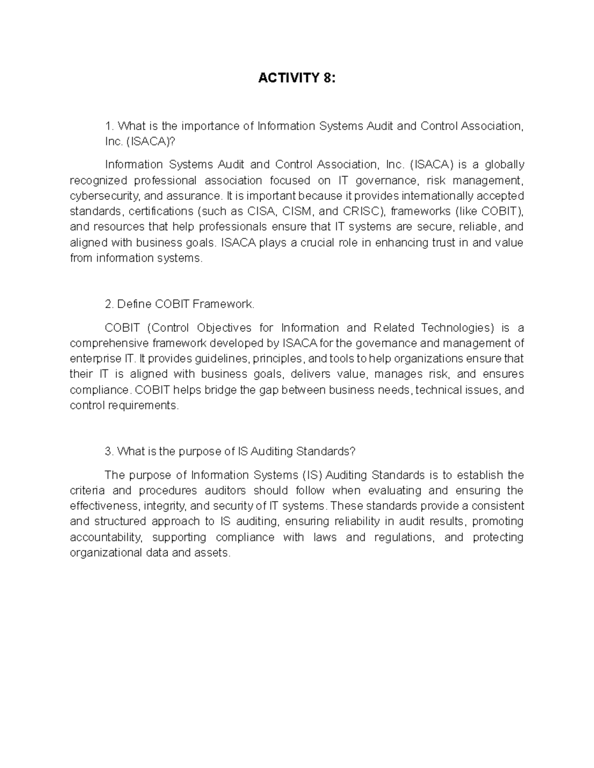Profe 05 Activity 8: Importance of ISACA & COBIT Framework Explained ...