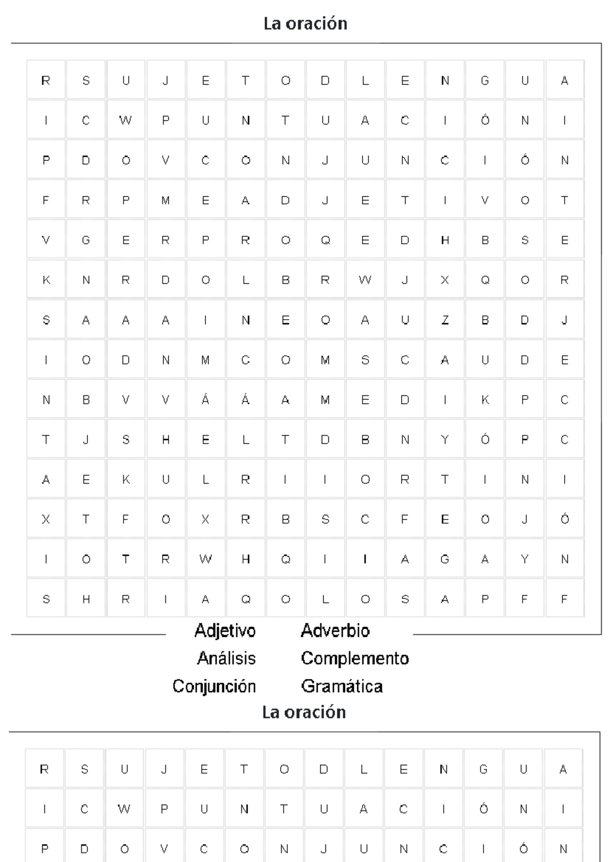 Sopa de letras de la oración - Comunicación - La oración RSUJETODLENGUA ...