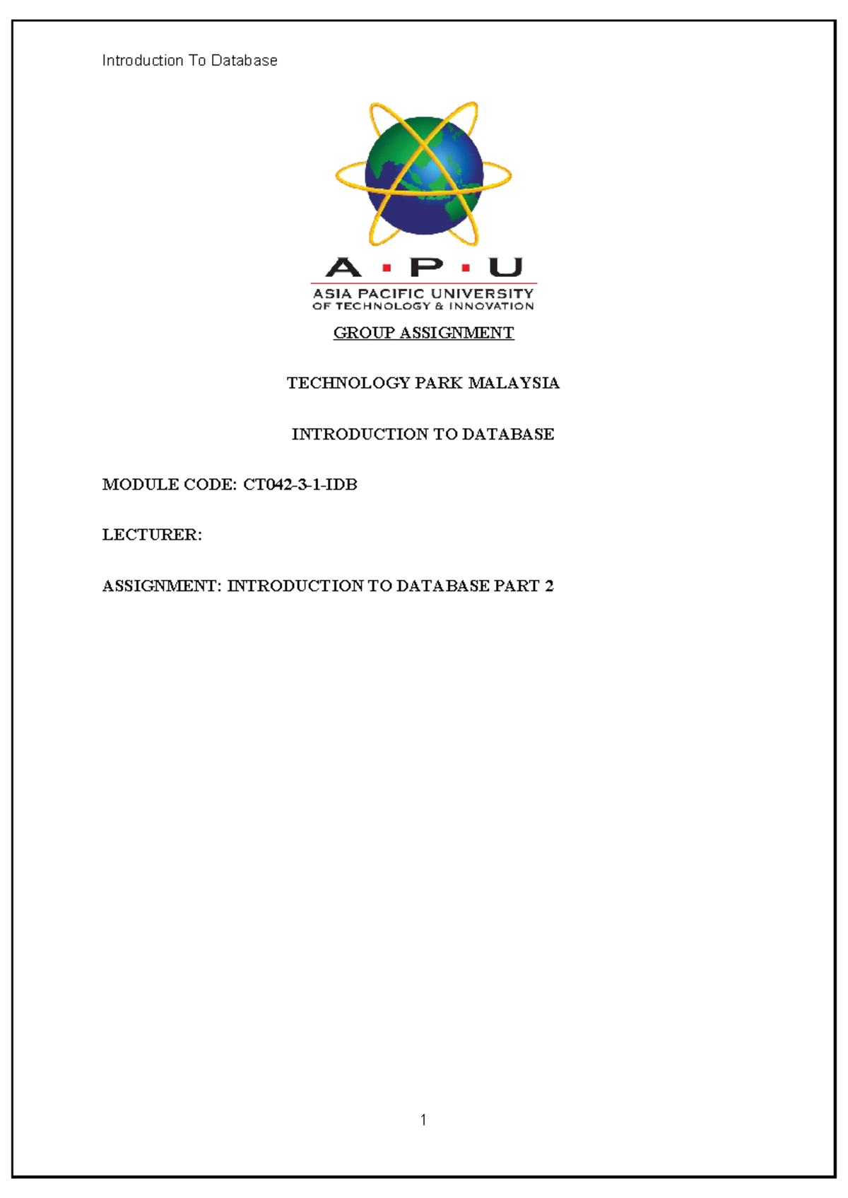 Database Assignment Part 2 Introduction To Database Module Code