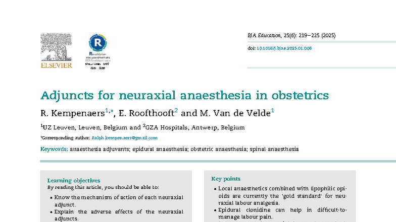 BJA Education: Neuraxial Anaesthesia Adjuncts in Obstetrics (2025 ...