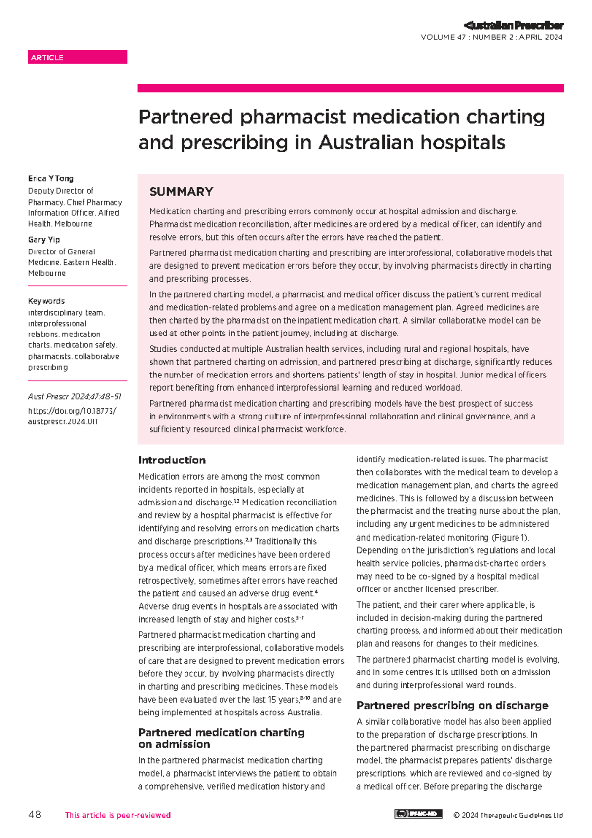 Partnered Pharmacist Medication Charting & Prescribing in Aus Hospitals ...