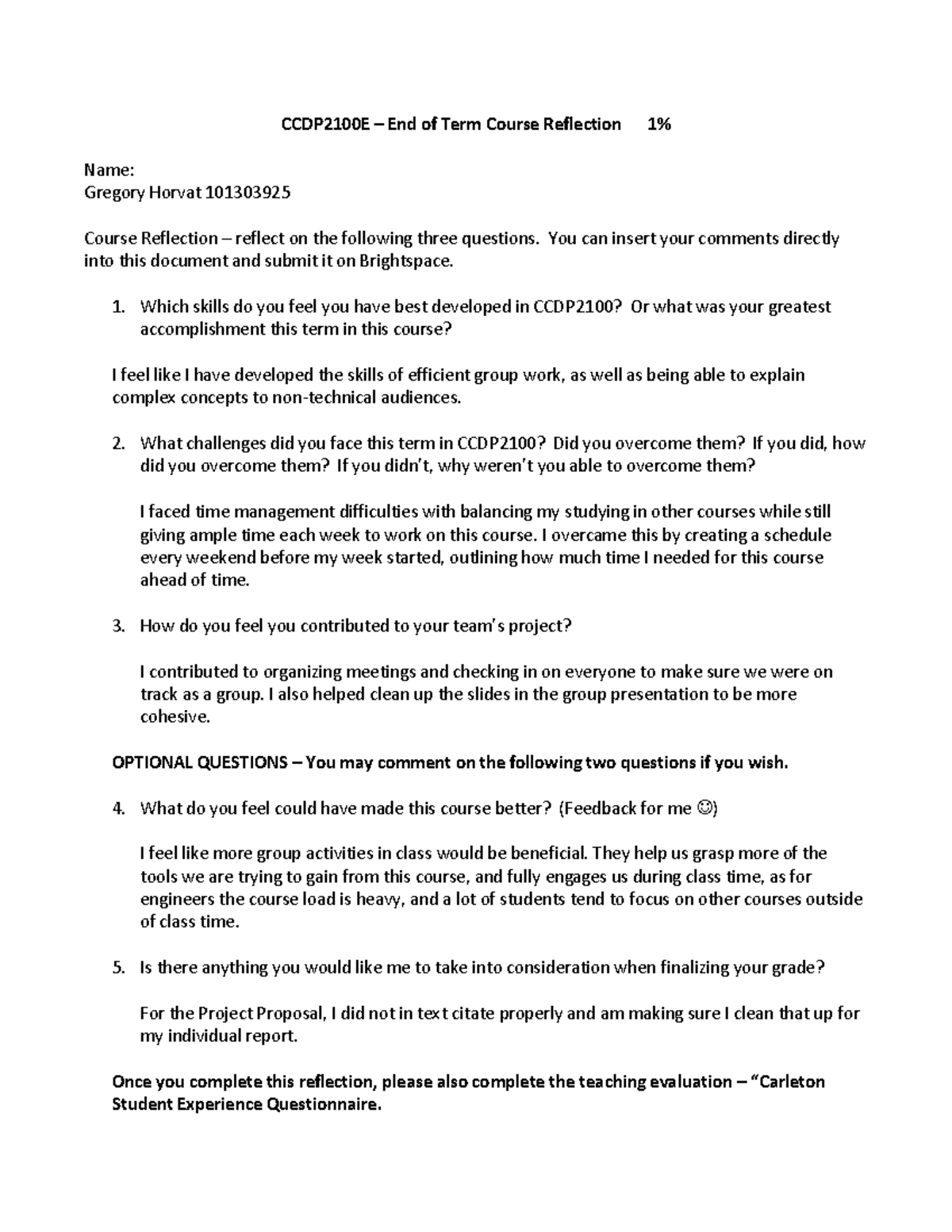 CCDP2100E – Final Reflection on Course Skills & Challenges - Studocu