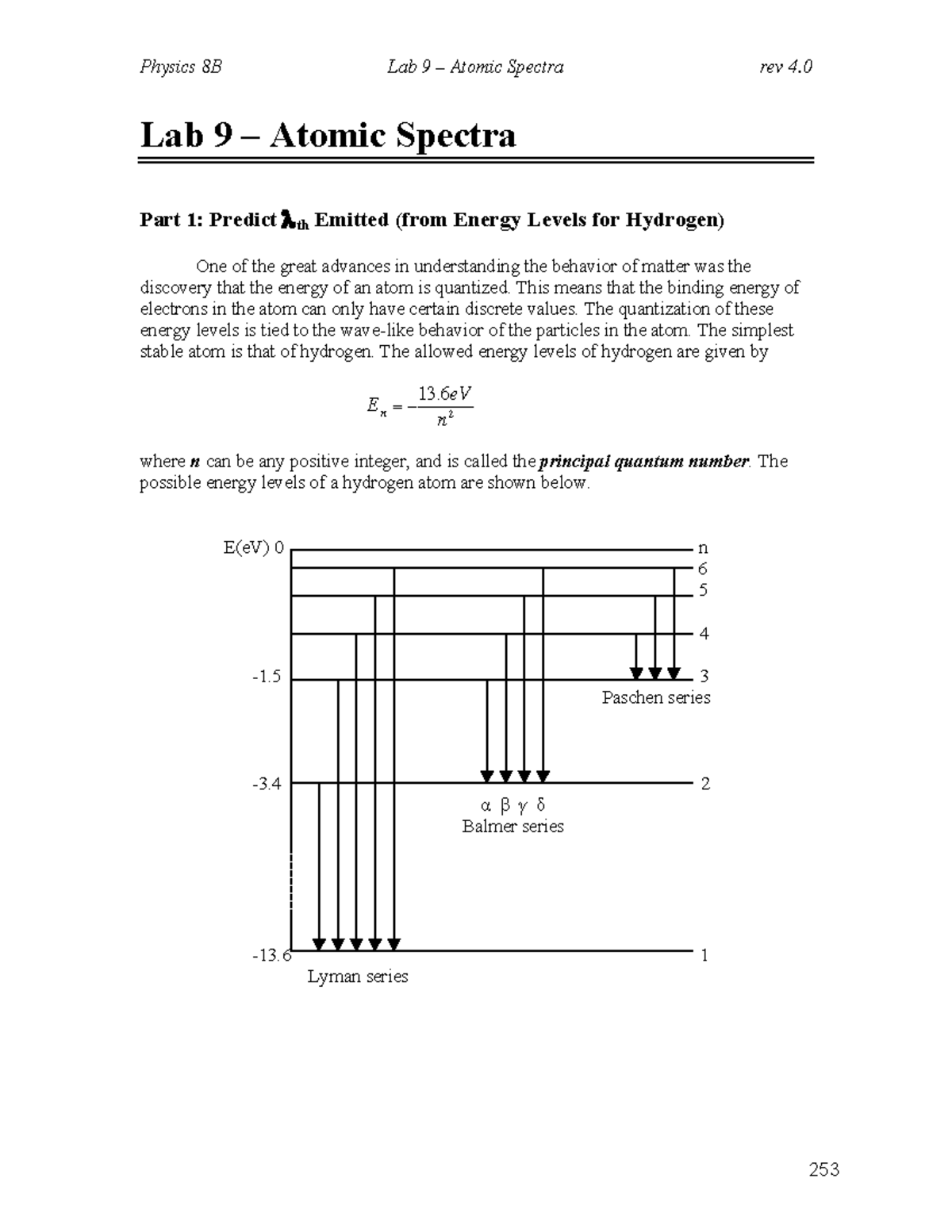 Physics 8B Lab 9: Exploring Atomic Spectra and Energy Levels - Studocu