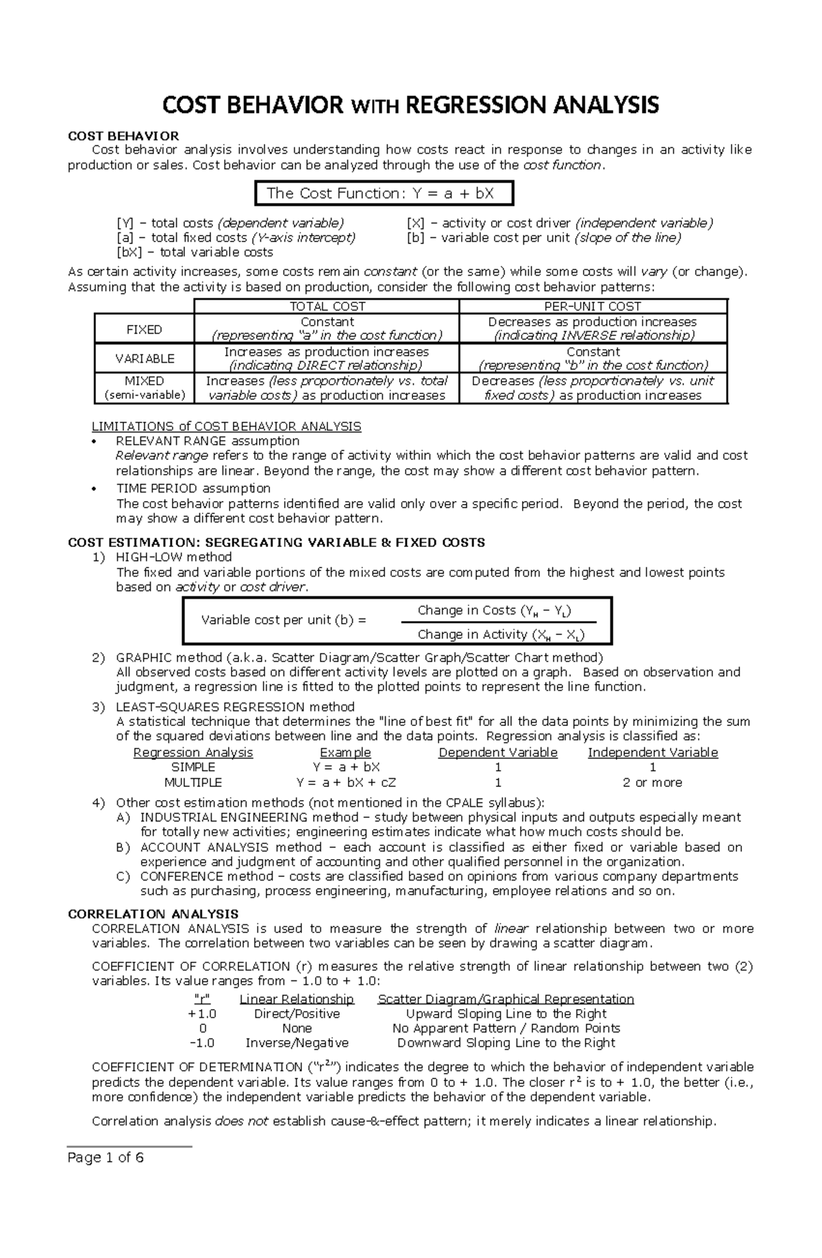 COST BEHAVIOR: REGRESSION ANALYSIS (ACCT 305) - STUDY NOTES - Studocu