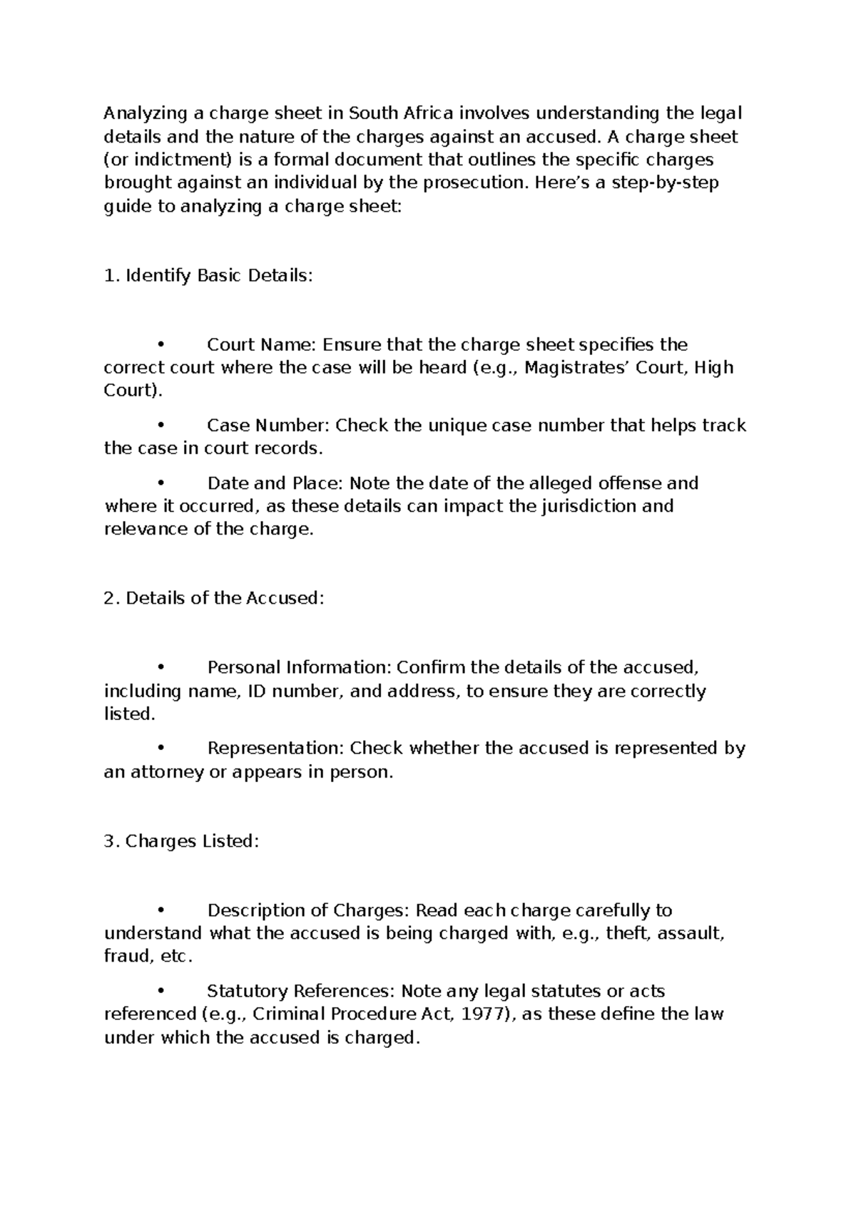 Analyzing Charge Sheets in SA: Legal Guide & Key Details - Studocu