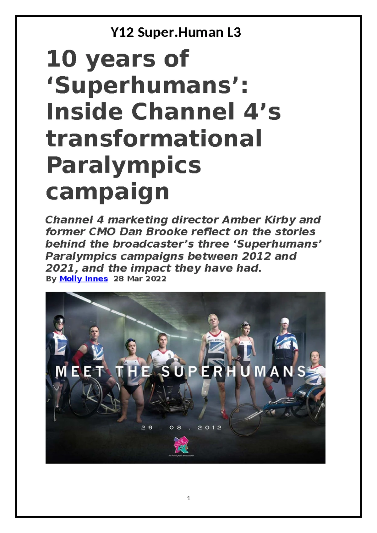 Channel 4's Superhumans Campaign: A Decadal Evolution (2012-2021) - Studocu