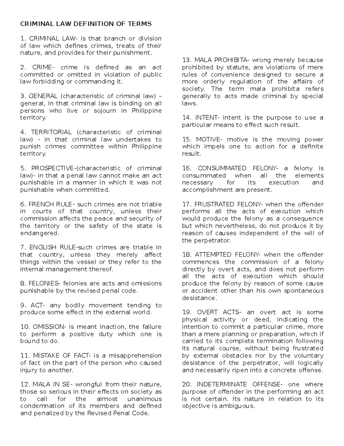 Criminal LAW Definition OF Terms - CRIMINAL LAW DEFINITION OF TERMS ...