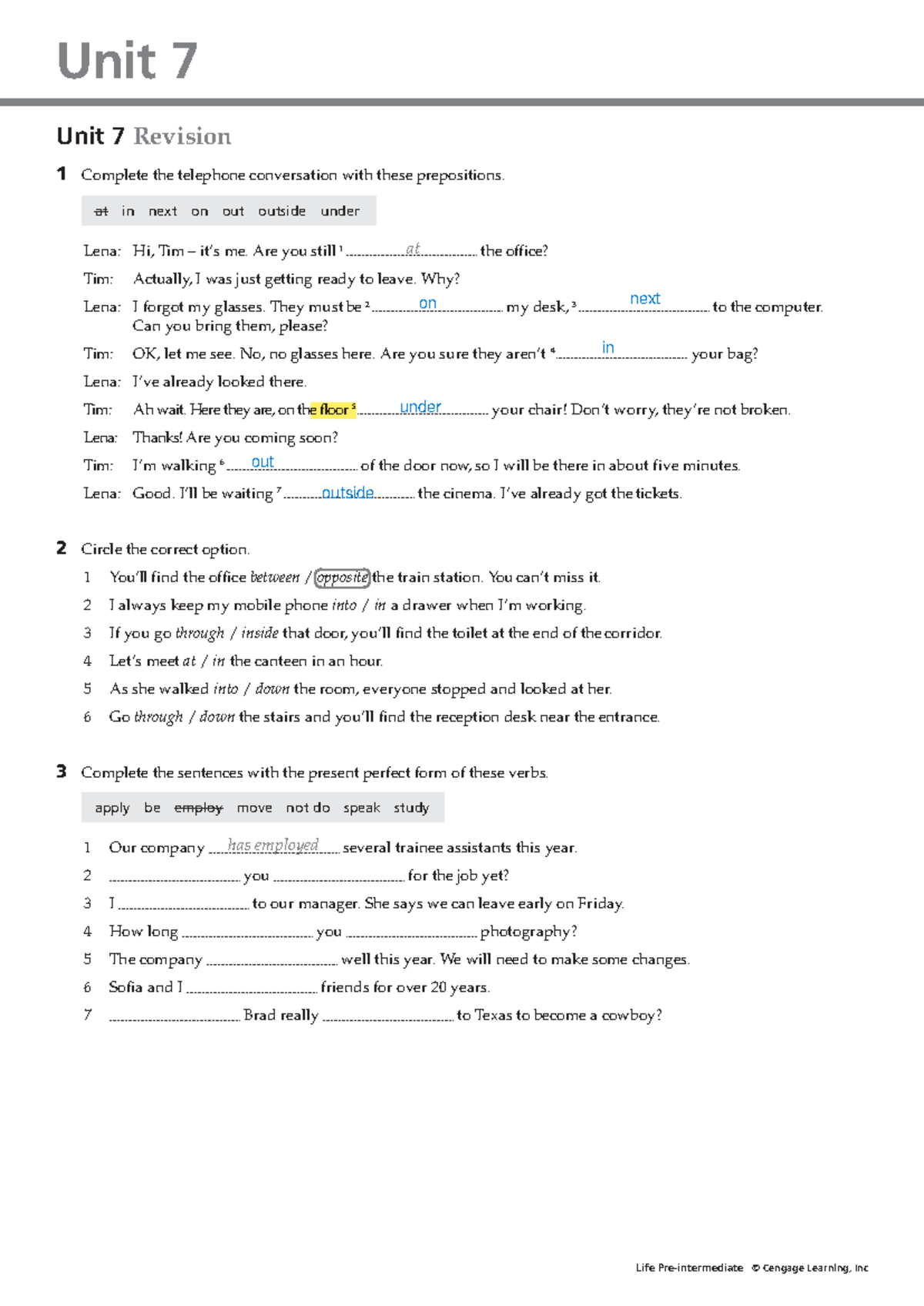 Pre-int unit7 revision be - Life Pre-intermediate © Cengage Learning ...